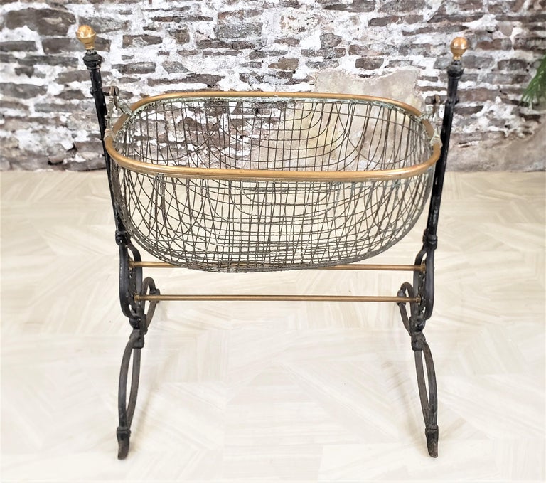 Antique Victorian Ornate Cast Iron and Brass Swinging Baby Cradle or ...