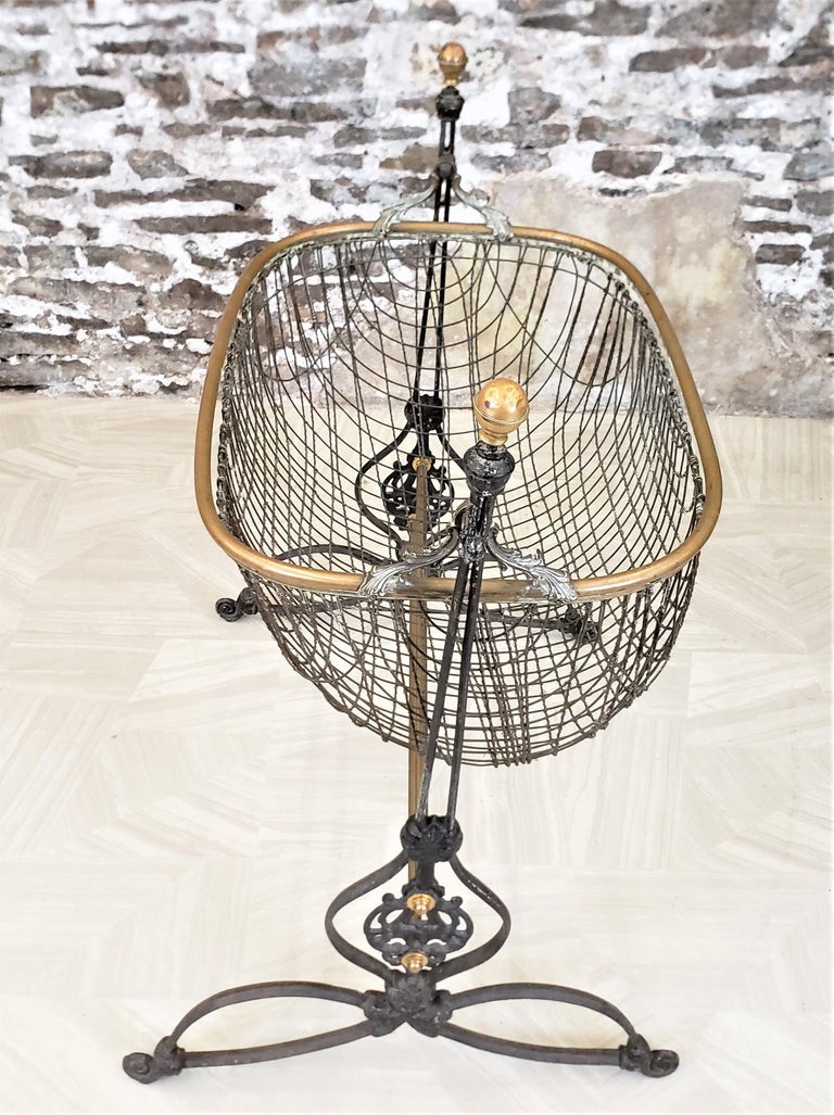Antique Victorian Ornate Cast Iron and Brass Swinging Baby Cradle or ...