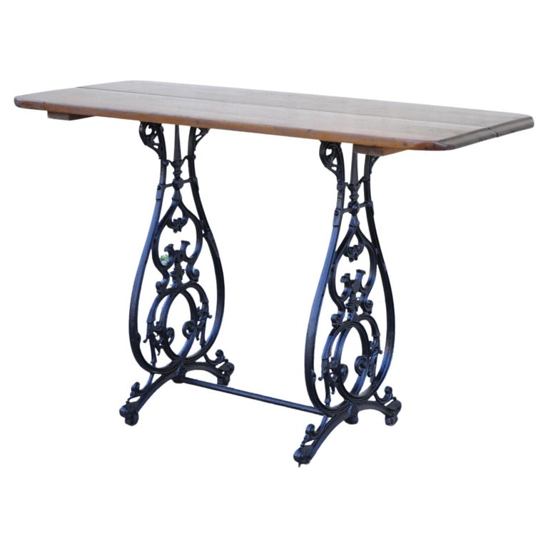 Antique Victorian Ornate Cast Iron Double Pedestal Base Side Table with ...