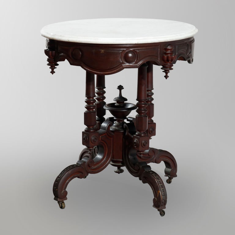 Antique Victorian Oval Carved Walnut Marble-Top Parlor Table, circa ...