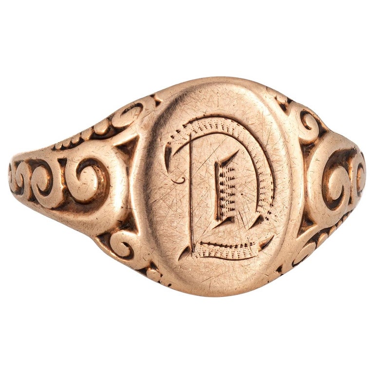 Antique Victorian Oval Signet Ring Letter D 10 Karat Gold JR Wood Fine ...