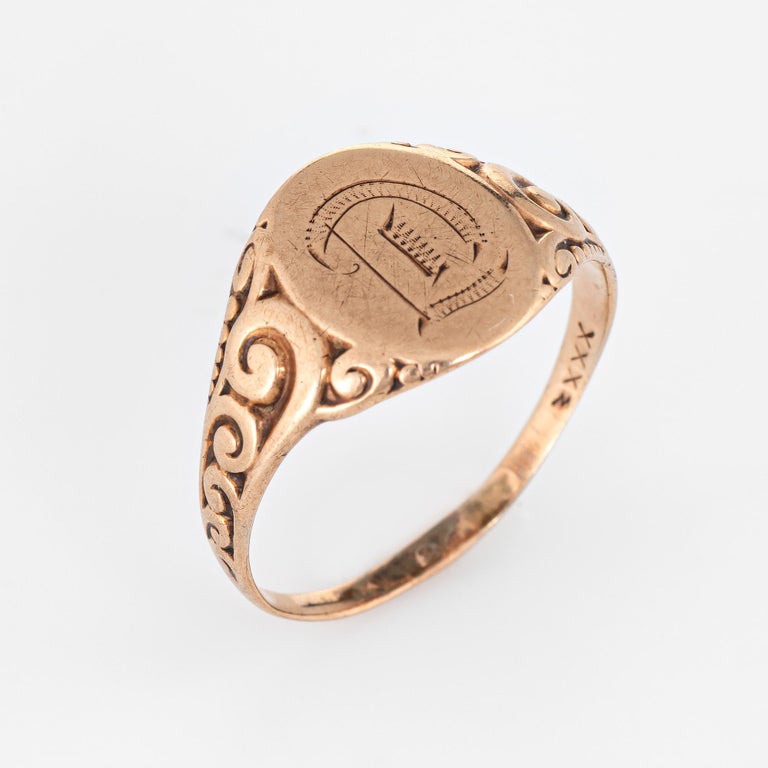 Antique Victorian Oval Signet Ring Letter D 10 Karat Gold JR Wood Fine ...
