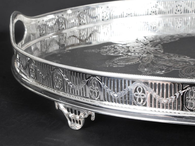 Antique Victorian Oval Silver Plated Gallery Tray 19th Century at 1stDibs