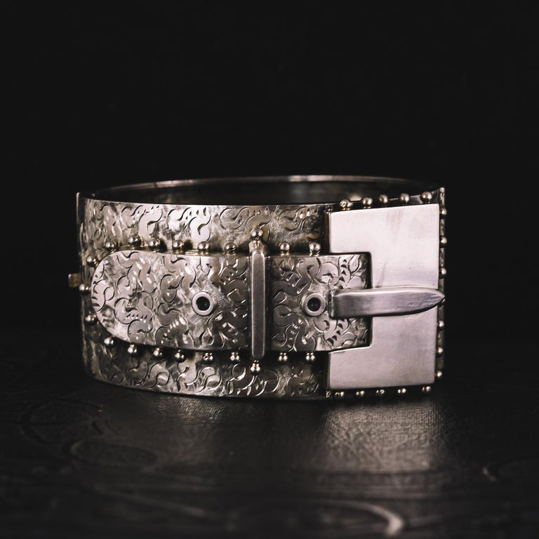 Antique Victorian Oversized Sterling Silver Buckle Bangle at 1stDibs