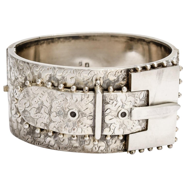 Antique Victorian Oversized Sterling Silver Buckle Bangle at 1stDibs