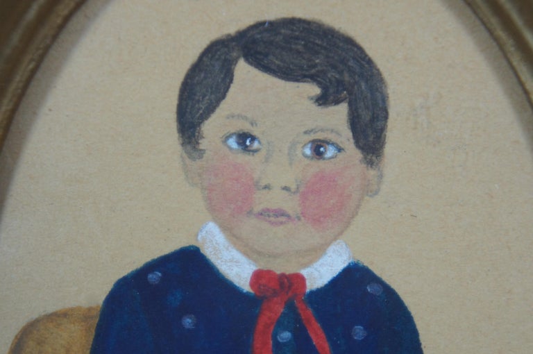 Antique Victorian P. Hackett Americana Watercolor Painting School Boy ...