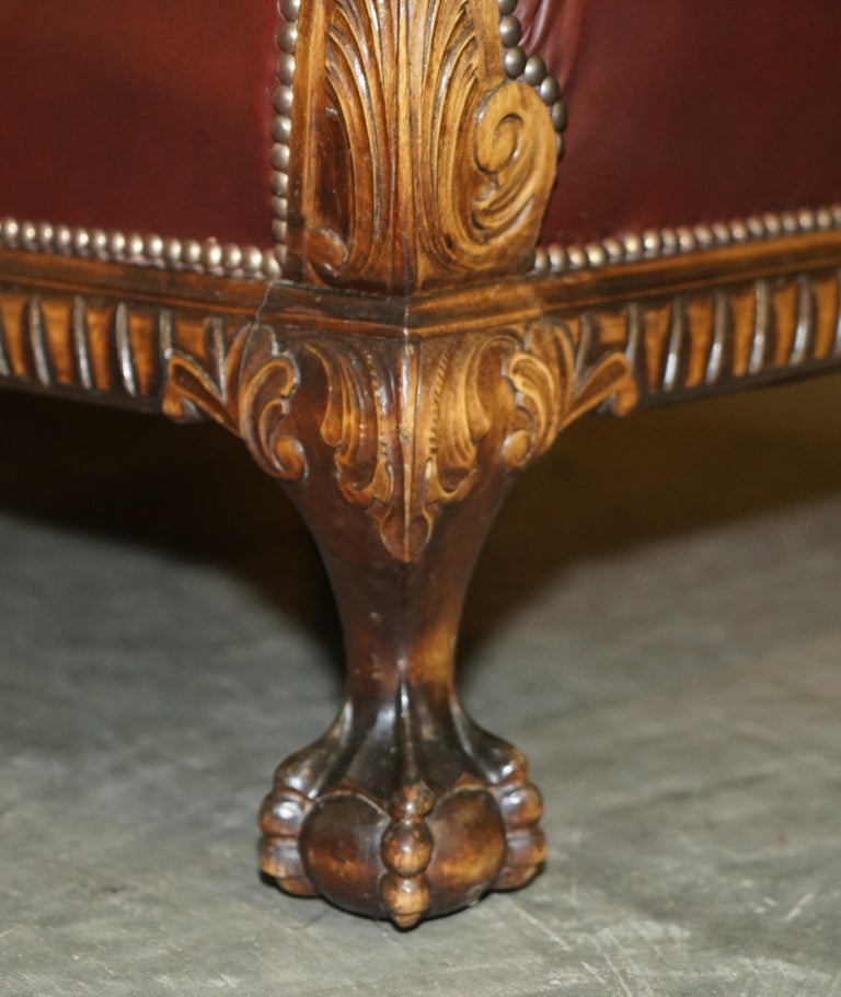 Antique Victorian Pair of Claw and Ball Feet Brown Leather Walnut Club ...