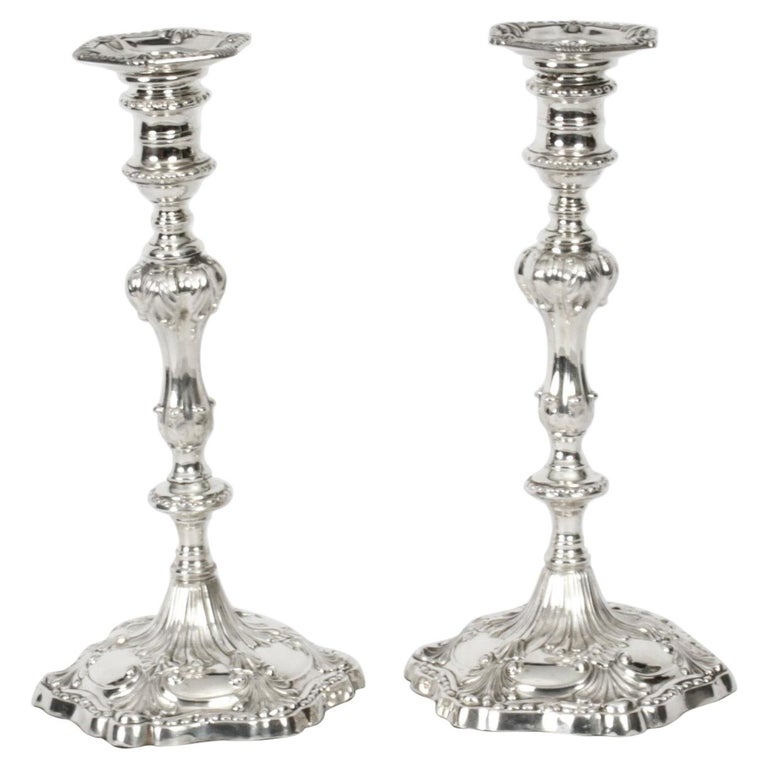 Antique Victorian Pair Rococo Silver Plated Candlesticks, Early 19th C ...