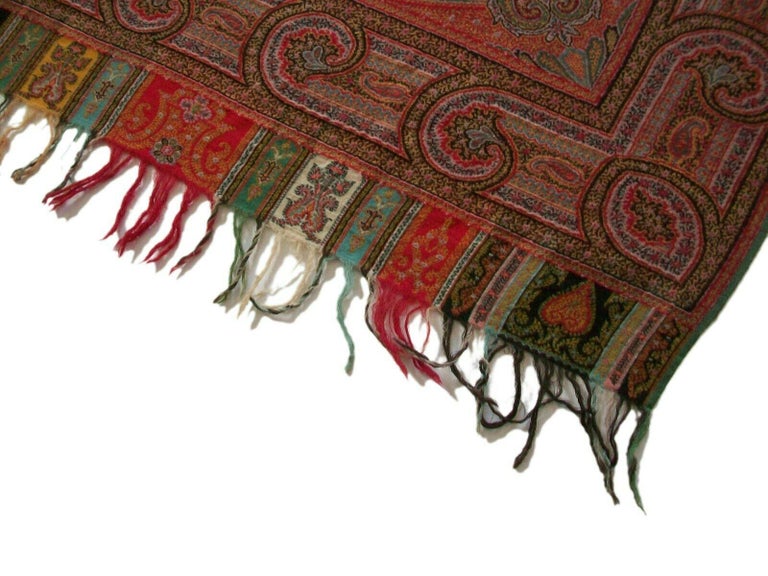Châle victorien ancien à motif cachemire, tissage fin, vers les années ...