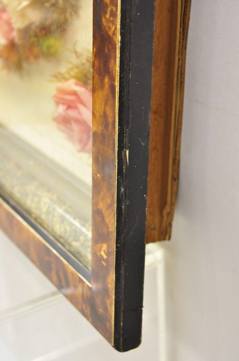 Antique Victorian Paper Mache Flower Mourning Wreath Shadow Box Frame ...