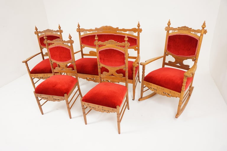 Antique Victorian Parlour Set, Carved Oak, Eastlake, American, 1890 ...