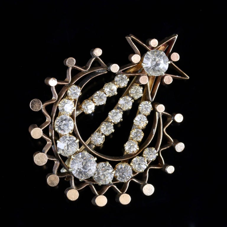Antique Victorian Paste Comet Crescent Moon Brooch 18 Carat, circa 1900 ...