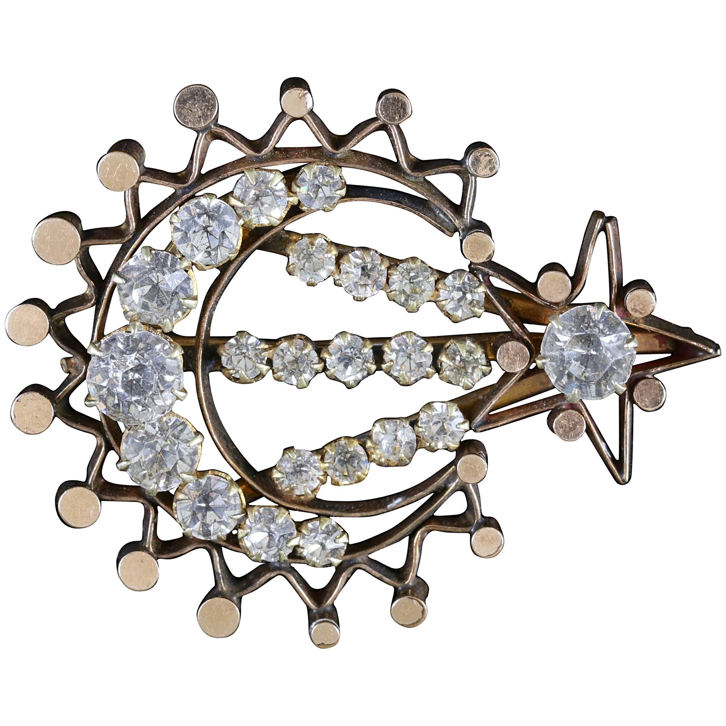 Antique Victorian Paste Comet Crescent Moon Brooch 18 Carat, circa 1900 ...