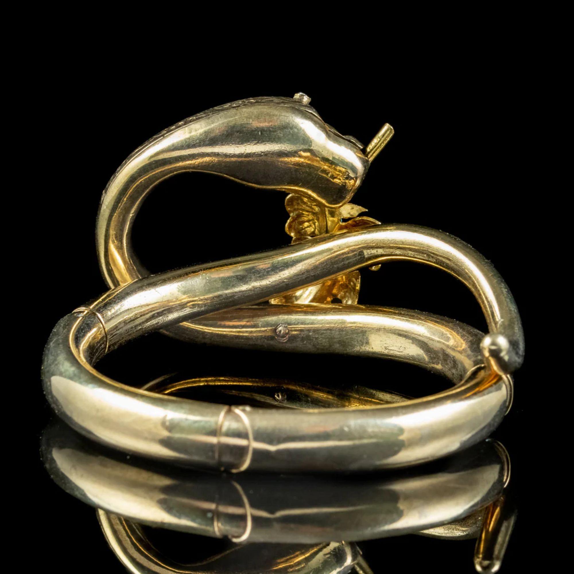 Antique Victorian Paste Snake Bangle Gold Gilt Turquoise Leaf For Sale ...