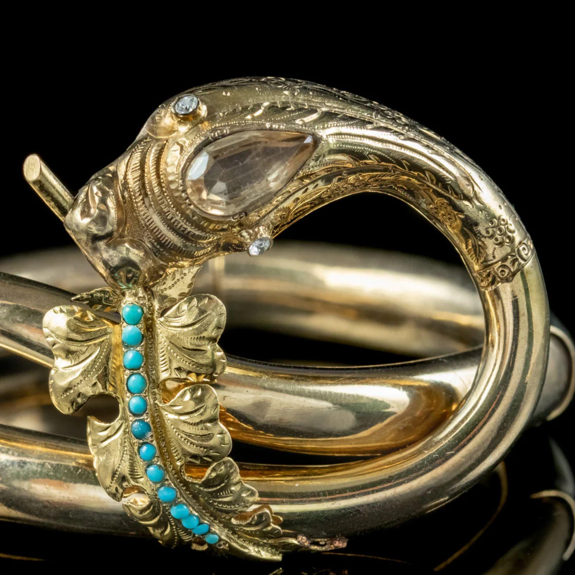 Antique Victorian Paste Snake Bangle Gold Gilt Turquoise Leaf For Sale ...
