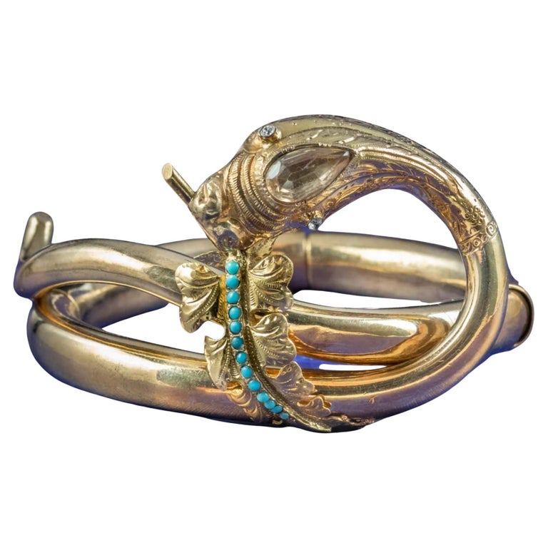 Antique Victorian Paste Snake Bangle Gold Gilt Turquoise Leaf For Sale ...