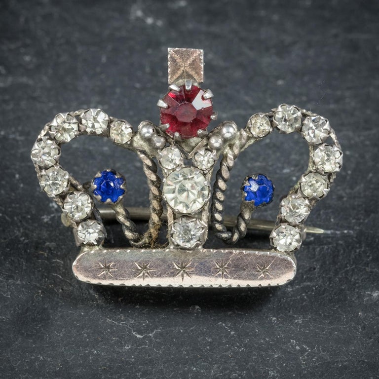 Antique Victorian Paste Stone Crown circa 1900 Brooch at 1stDibs