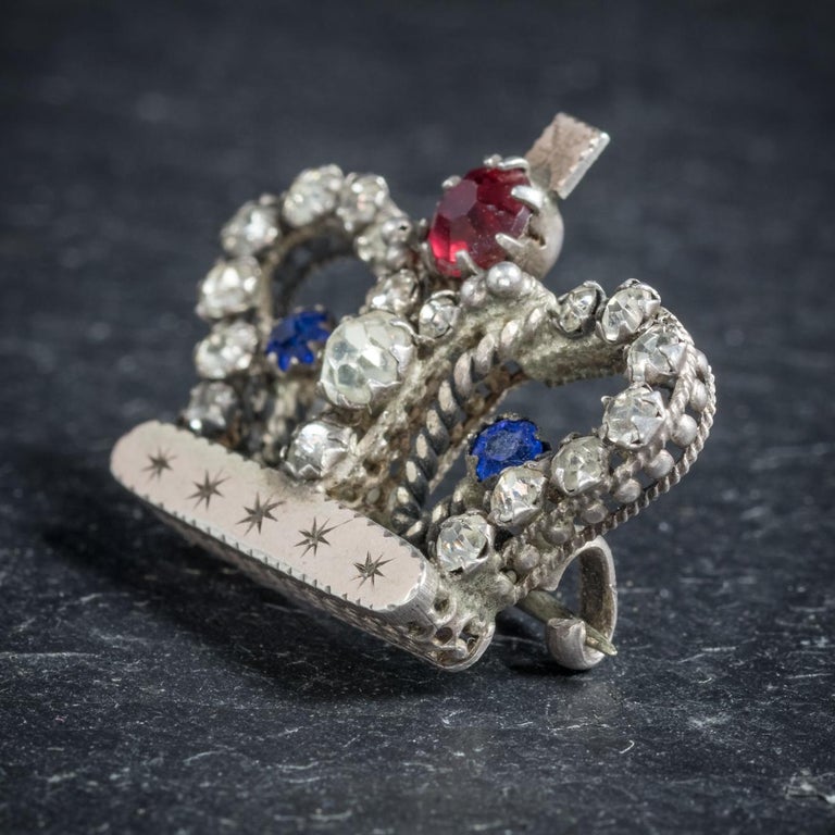 Antique Victorian Paste Stone Crown circa 1900 Brooch at 1stDibs