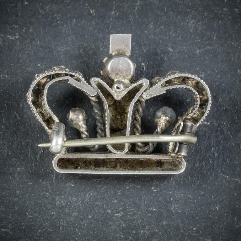 Antique Victorian Paste Stone Crown circa 1900 Brooch at 1stDibs