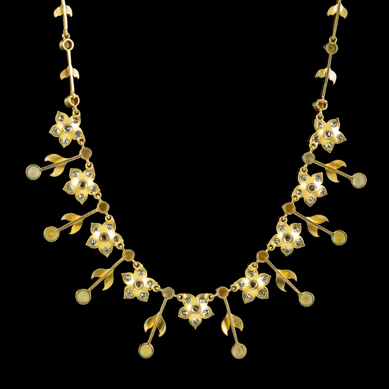 Antique Victorian Pearl Diamond Floral Necklace 18ct Gold with Box For ...