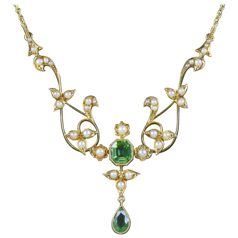 Antique Victorian Peridot Pearl Necklace 15 Carat, circa 1900 For Sale ...