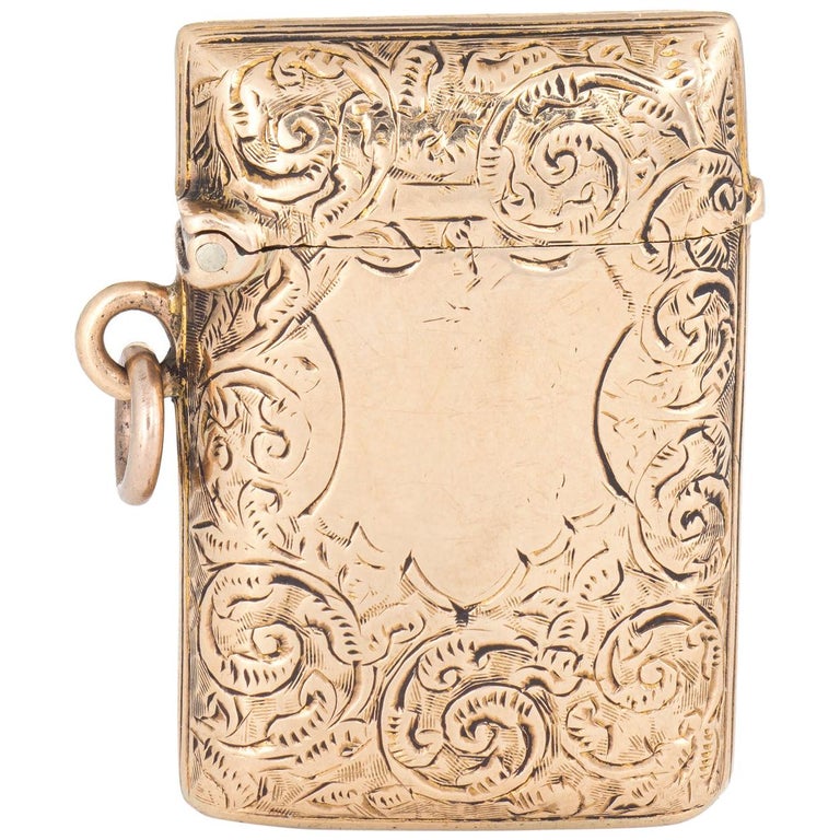 Victorian Pill Box Charm Pendant 9 Karat Rose Gold Etched Snuff ...