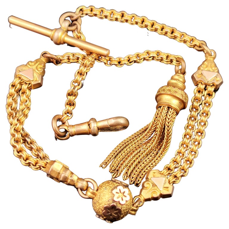 Antique Victorian Pinchbeck albertina chain, tassle For Sale at 1stDibs