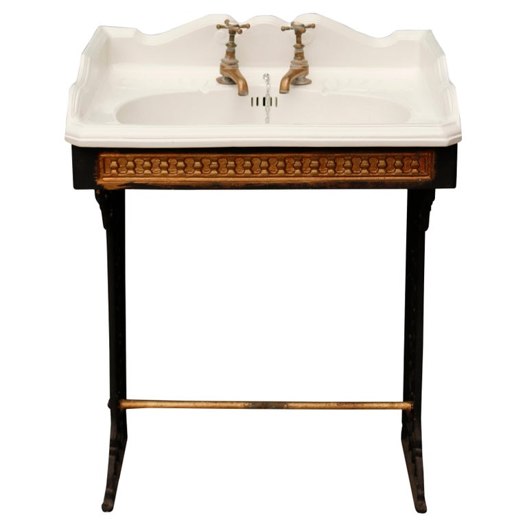 Antique Victorian Porcelain Basin with Cast Iron Stand at 1stDibs