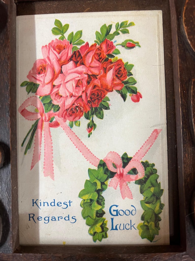 Antique Victorian Postcards in a Carved Wooden Frame For Sale at 1stDibs