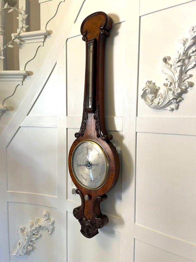 Antique Victorian Quality Carved Burr Walnut Banjo Barometer Signed W ...