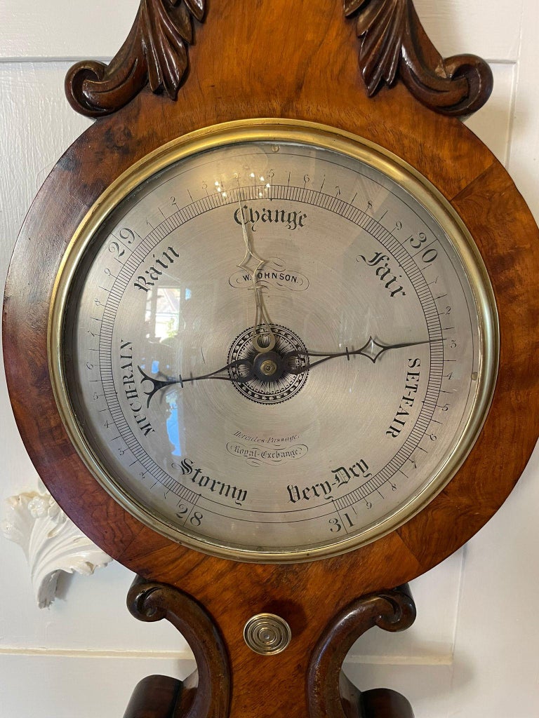 Antique Victorian Quality Carved Burr Walnut Banjo Barometer Signed W ...