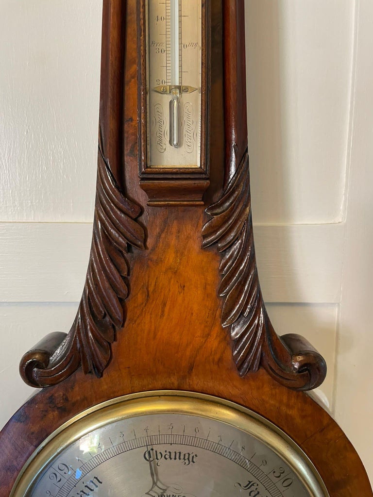 Antique Victorian Quality Carved Burr Walnut Banjo Barometer Signed W ...