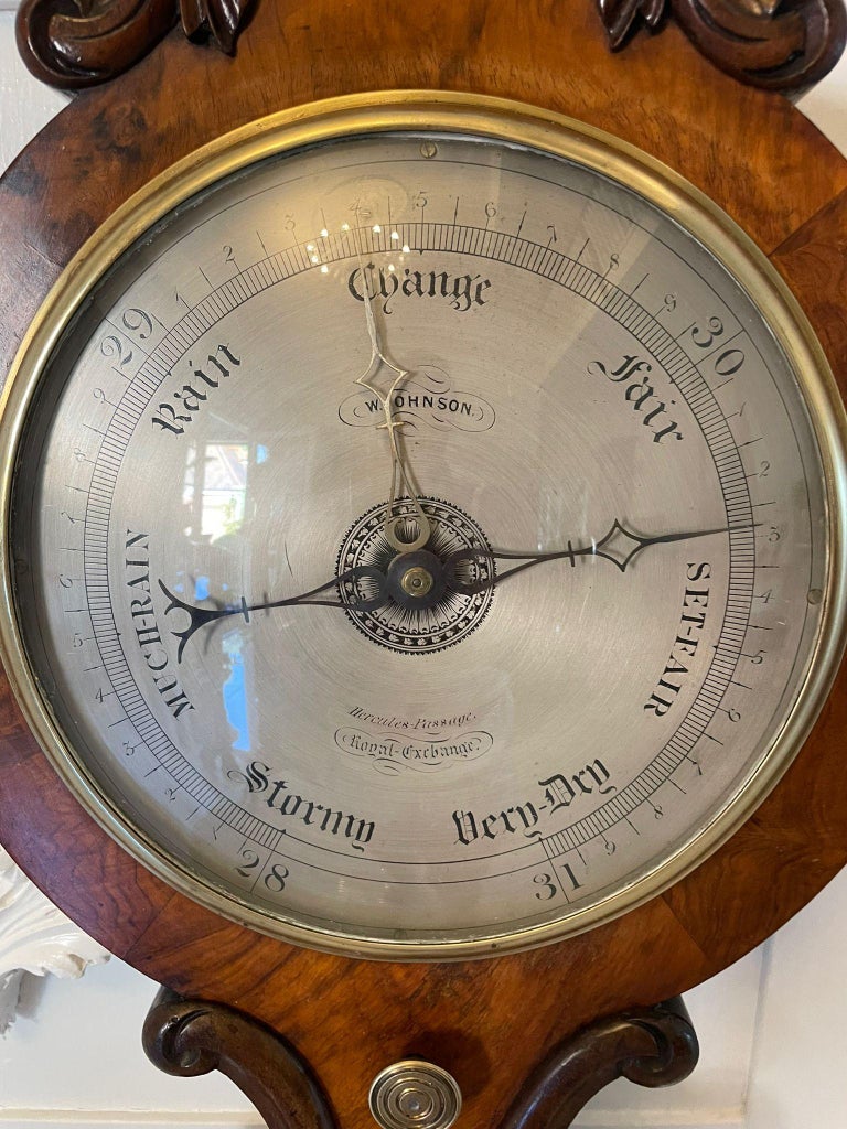 Antique Victorian Quality Carved Burr Walnut Banjo Barometer Signed W ...