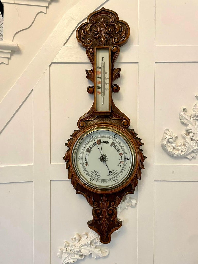 Antique Victorian Quality Carved Oak Banjo Barometer For Sale at 1stDibs