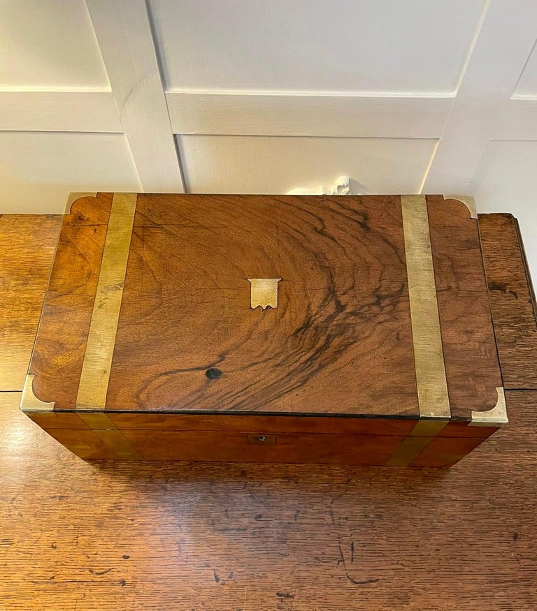 Antique Victorian Quality Figured Walnut Brass Bound Writing Box at 1stDibs