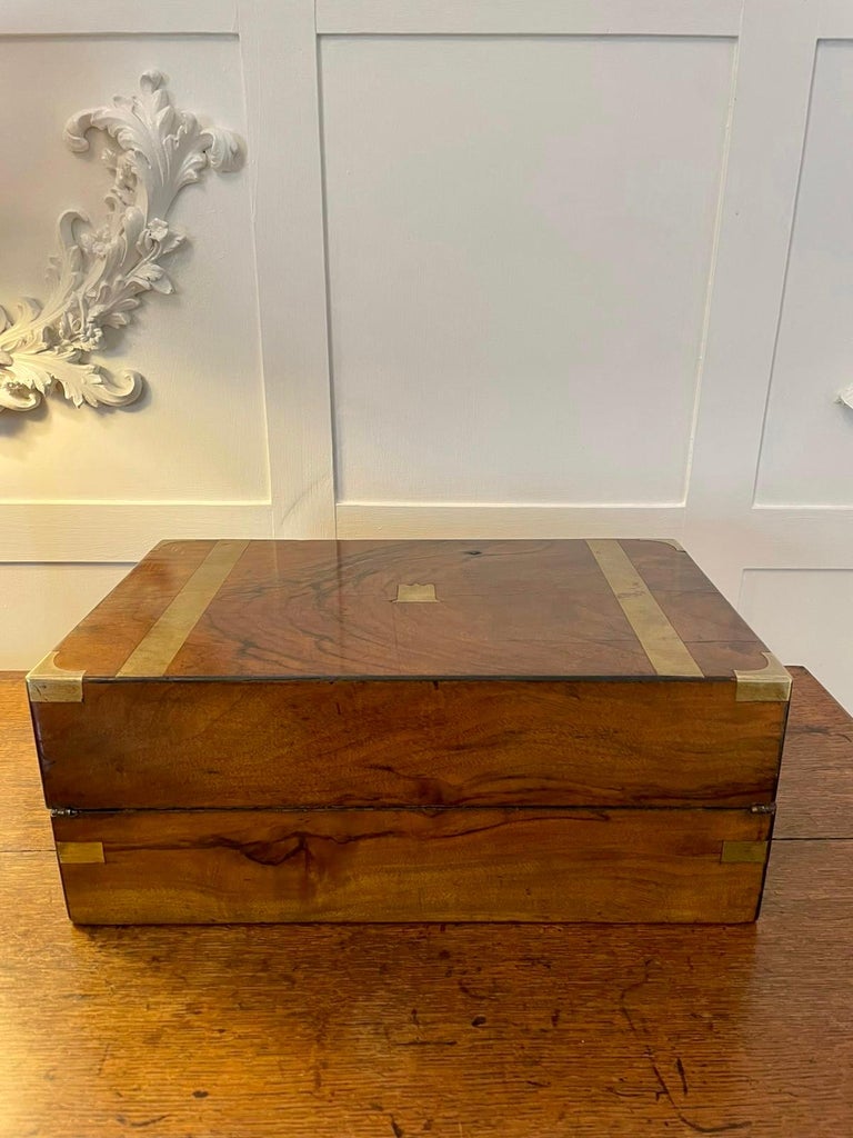 Antique Victorian Quality Figured Walnut Brass Bound Writing Box at 1stDibs