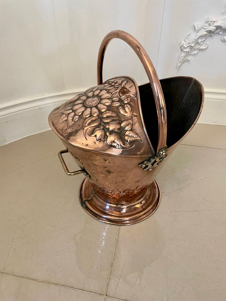 Antique Victorian Quality Ornate Copper Coal Bucket For Sale at 1stDibs