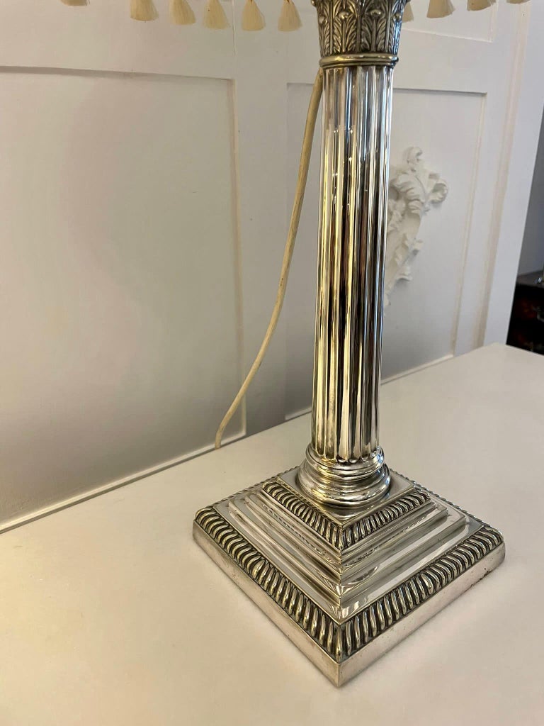 Antique Victorian Quality Silver Plated Table Lamp For Sale at 1stDibs