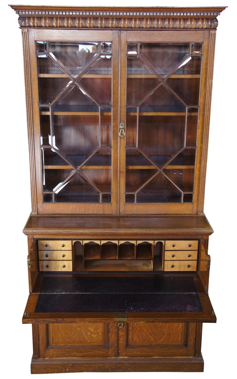 Antique Victorian Quartersawn Oak Butlers Secretary Desk and Bookcase ...