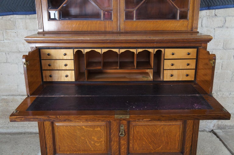 Antique Victorian Quartersawn Oak Butlers Secretary Desk and Bookcase ...