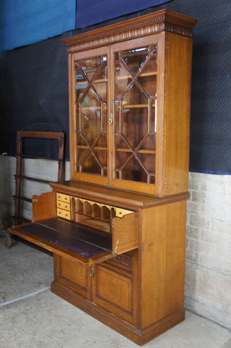 Antique Victorian Quartersawn Oak Butlers Secretary Desk and Bookcase ...