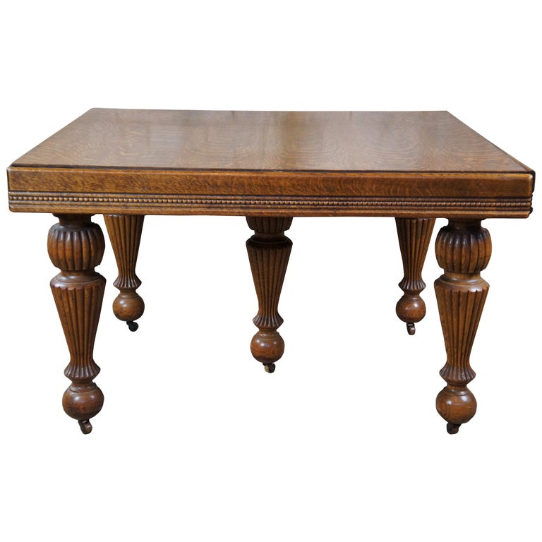 Antique Victorian Quartersawn Oak Drawl Leaf Extendable Square Dining ...
