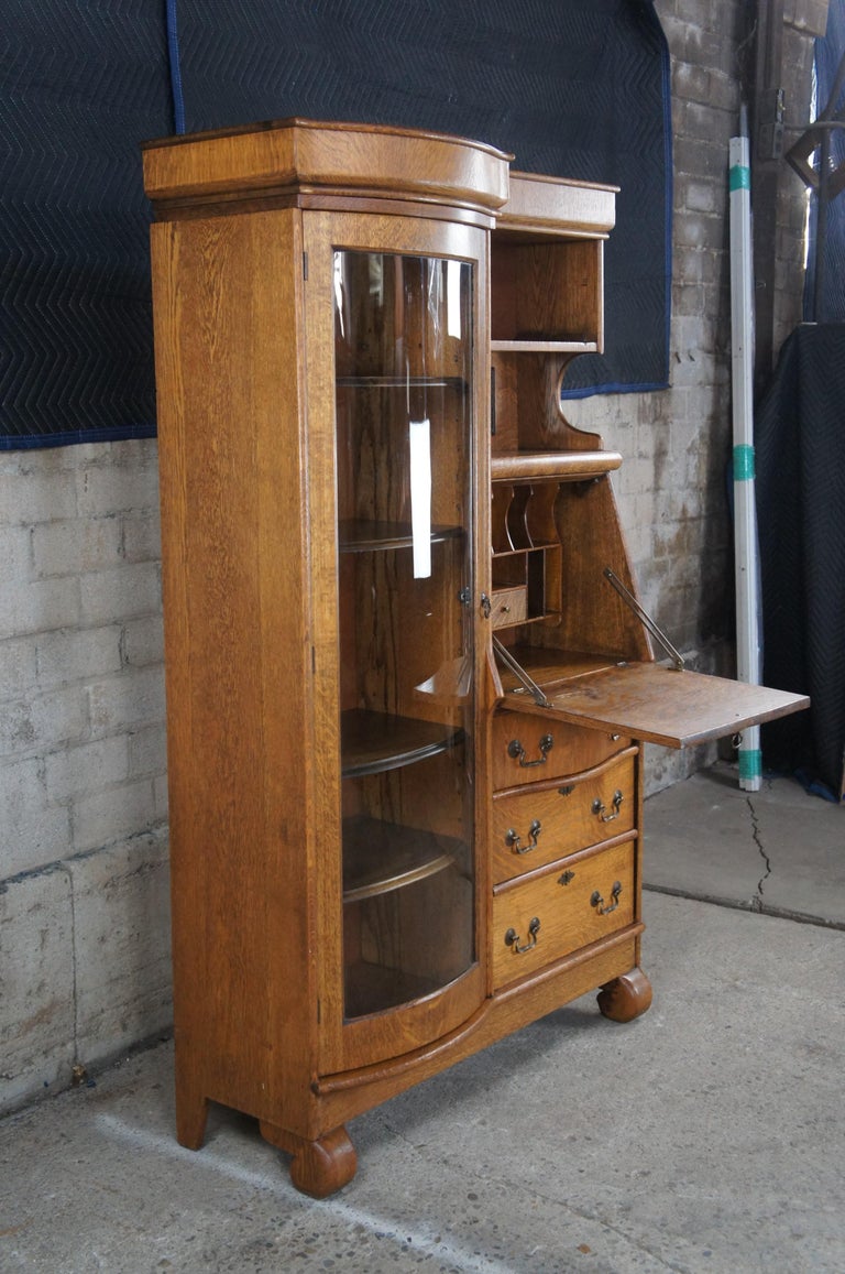 Antique Victorian Quartersawn Oak Side by Side Secretary Desk Bookcase ...