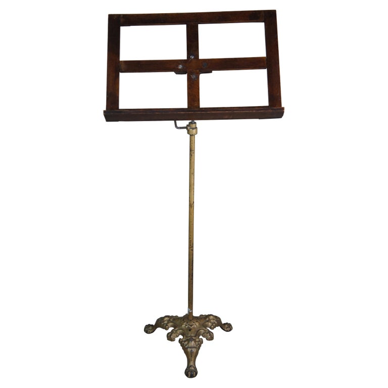 Antique Victorian Revival Cast Iron Oak Library Book Music Lectern ...
