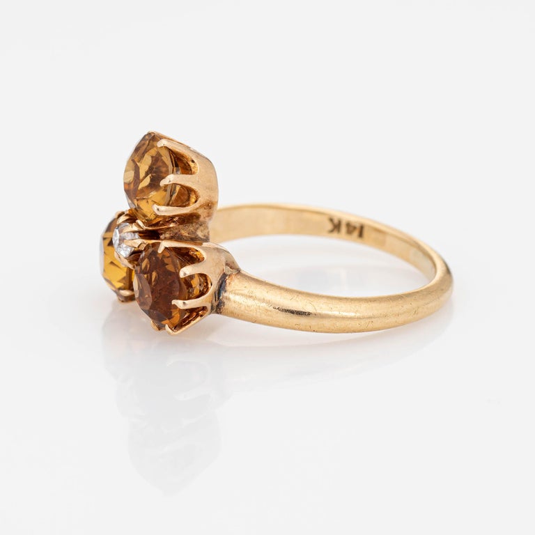 Antique Victorian Ring Trefoil Citrine Old Mine Cut Diamond Three Stone ...