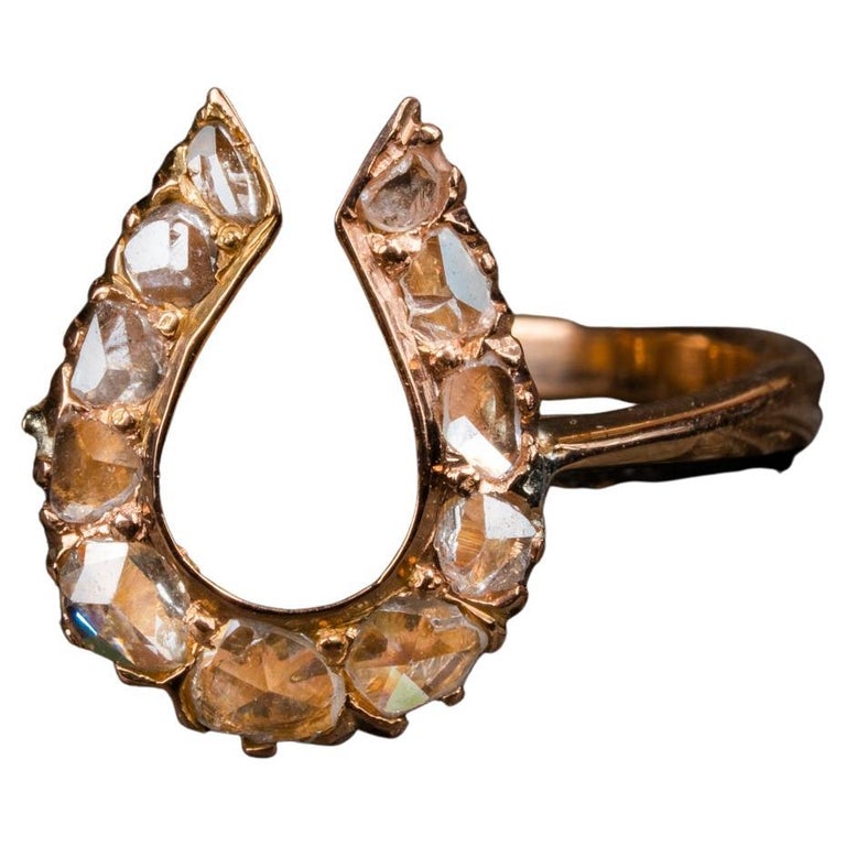 Antique Victorian Rose Cut Diamond Gold Horse Shoe Ring Antique Lucky ...