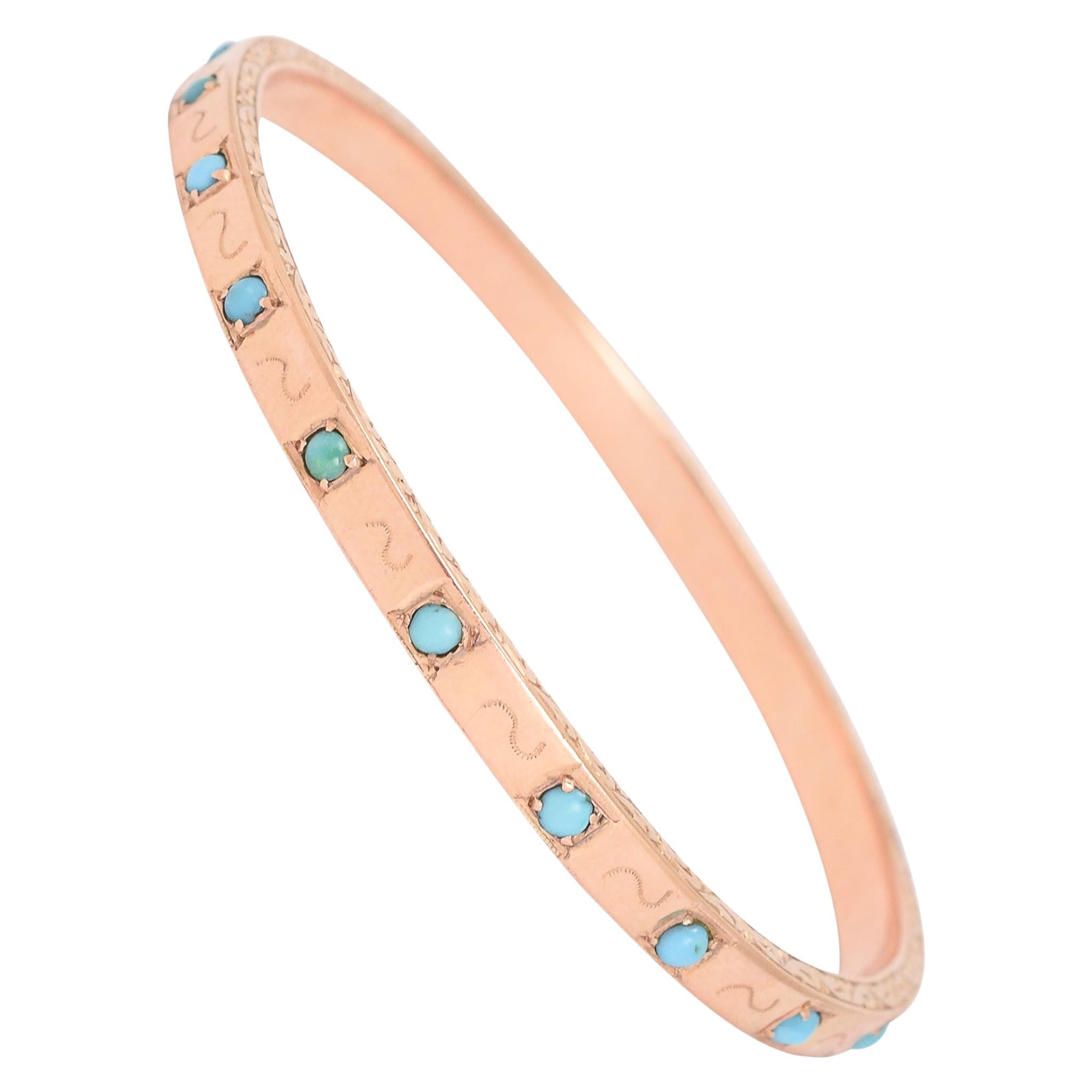 Victorian Persian Turquoise Fluted Gold Bangle Bracelet at 1stDibs ...