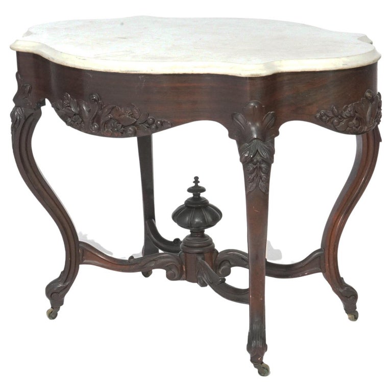 Antique Victorian Rosewood Rococo Revival Turtle Top Marble Top Table ...