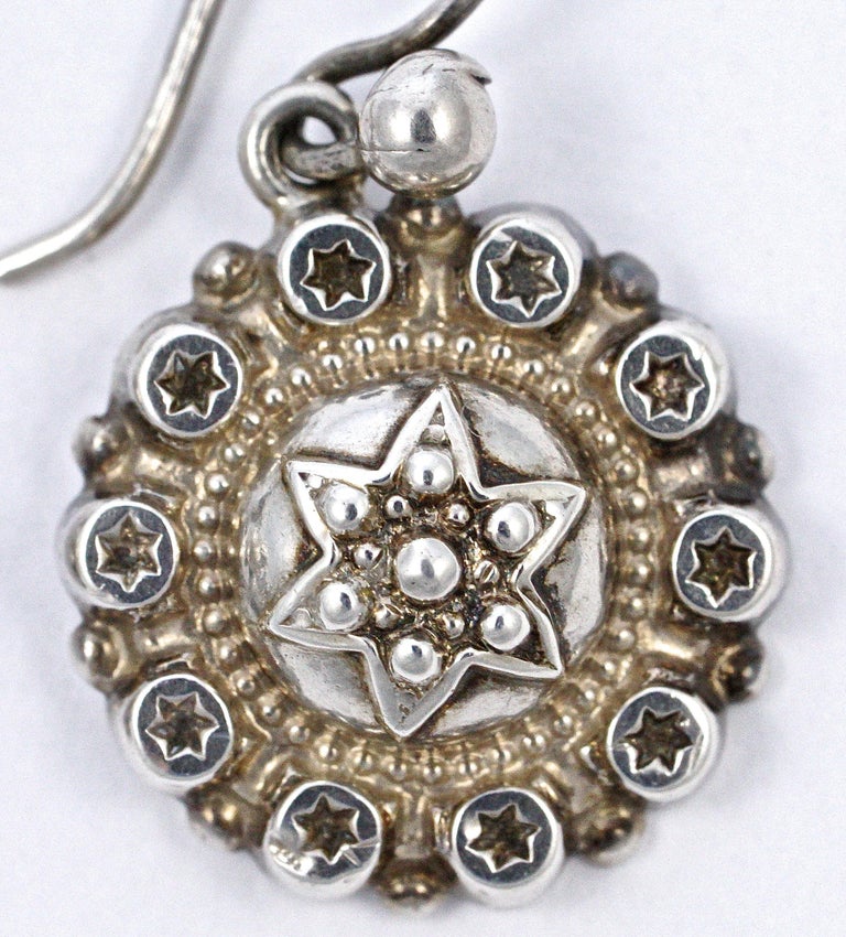 Antique Victorian Round Silver Star Drop Earrings with Gilt Finish For ...