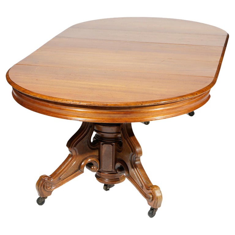 Antique Victorian Round Walnut Extension Dining Table with Six Leaves ...